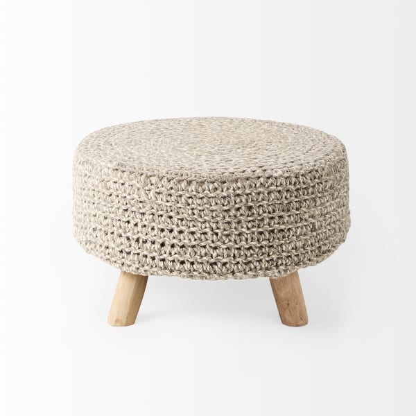Bina Wool With Brown Wood Legs Stool - On Sale - Bed Bath & Beyond ...
