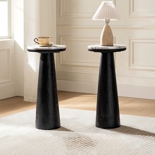 HULALA HOME Quillon Modern Round End Table with Genuine Marble Top and ...