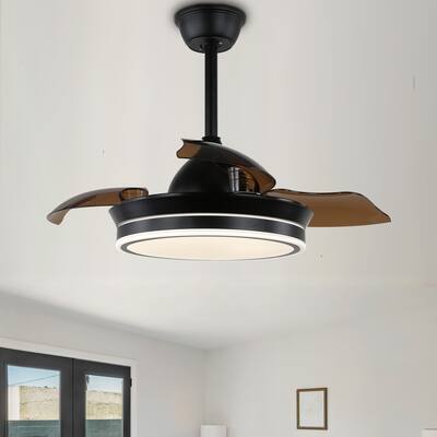 36" modern Pendant Ceiling fan with Concealable Fan Blades 3 Light Tone ...
