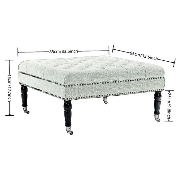 Beatrice 34-in Pleated Tufted Linen Cocktail Ottoman Caster Wheels ...