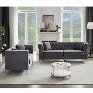 3-Seater + 2-Seater Combination Sofa Tufted Couch with Rolled Arms and Nailhead,Modern ...