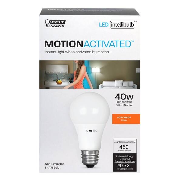 Feit A450/827/MM2/LEDI IntelliBulb Motion-Activated A19 LED Bulb, 6W ...