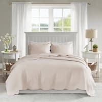 3 Piece Reversible Scalloped Edges Microfiber Quilt Set - Bed Bath ...