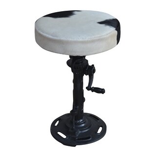 RAM Metal Crank Bar Stool with Black & White Cowhide Seat - as picture ...