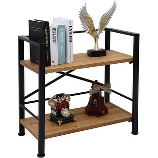 2 Tier Real Wood Bookshelf, Metal Book Shelf for Storage, Black - Bed ...