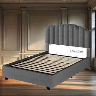 Queen Size Lift-Up Velvet Storage Bed, Upholstered with Elegant Grey ...