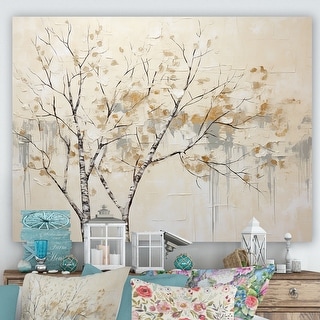 Designart "Beige Trees Harmony I" Tree Canvas Wall Art - Bed Bath ...