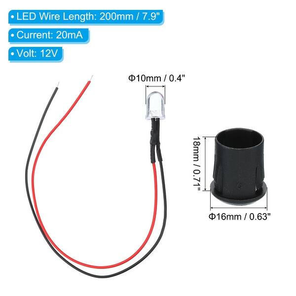 20set 12V LED Emitting Diode w LED Holders 10mm Pre Wired Light Bulb ...