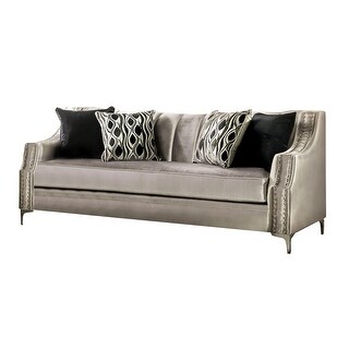 Sofa with Vertical Stitched Channel Back and Metal Feet, Silver - Bed ...