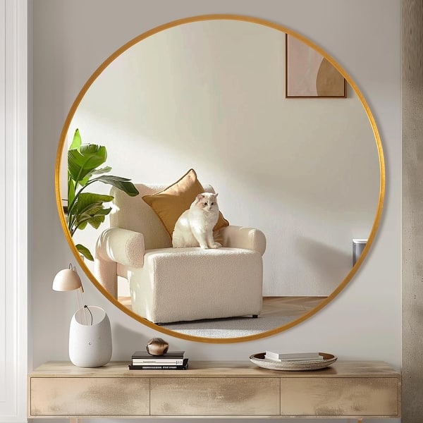 Large Round Mirror Wall Decor for Bathroom and Home, Metal Frame - Bed ...