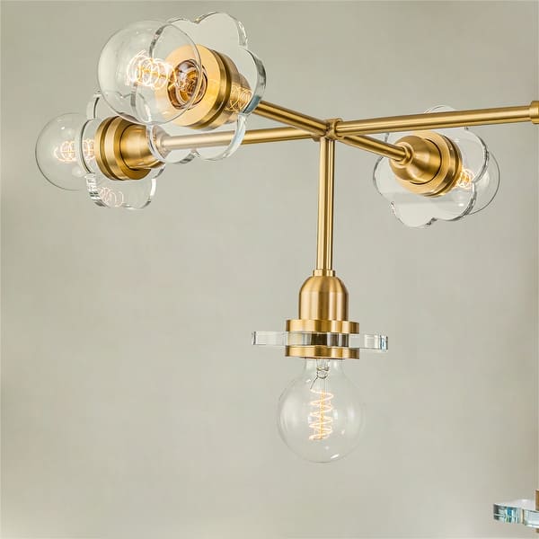 Contemporary Gold 48 in. 9-Light Linear Sputnik Chandelier with Flower ...