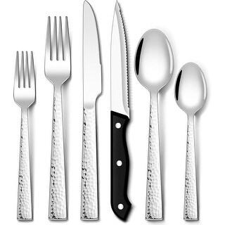 48-Piece Hammered Silverware Set with Steak Knives for 8 - Bed Bath ...