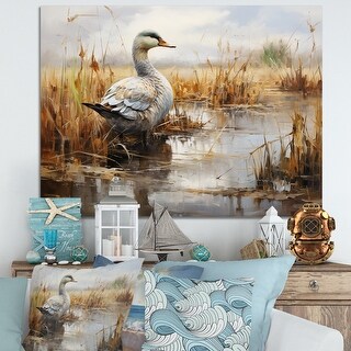 Designart "Misty Marsh Duck V" Duck Wall Décor Grey Modern Printed Wall ...