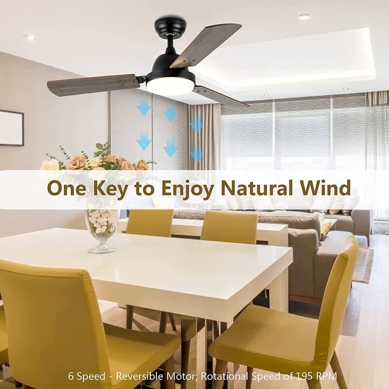 44 in.Indoor Black Ceiling Fan with LED Light and Remote, 6-Speed Modes ...