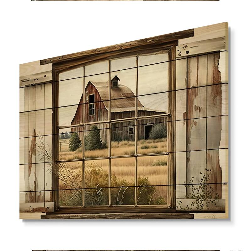 Designart 'Window View To Farm II' Barn Farm Ranch Wood Wall Art ...