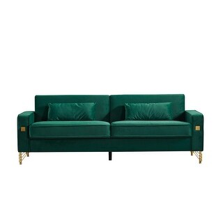 Modern Velvet Upholstered Sofa with Pillows and Square Arms, 3 Seater ...