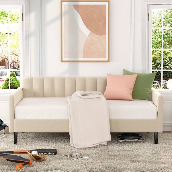 Twin Size Velvet Upholstered Daybed, Ribbed Tufted Backrest, Daybed in ...