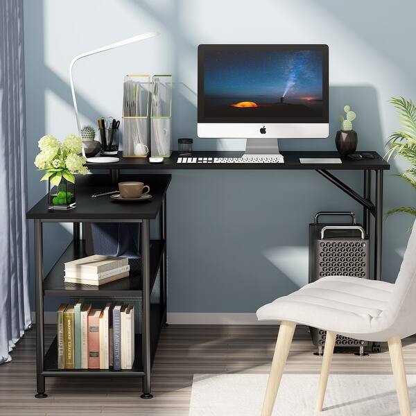 360 Rotating L Shaped Computer Desk with Storage Shelves - Bed Bath ...