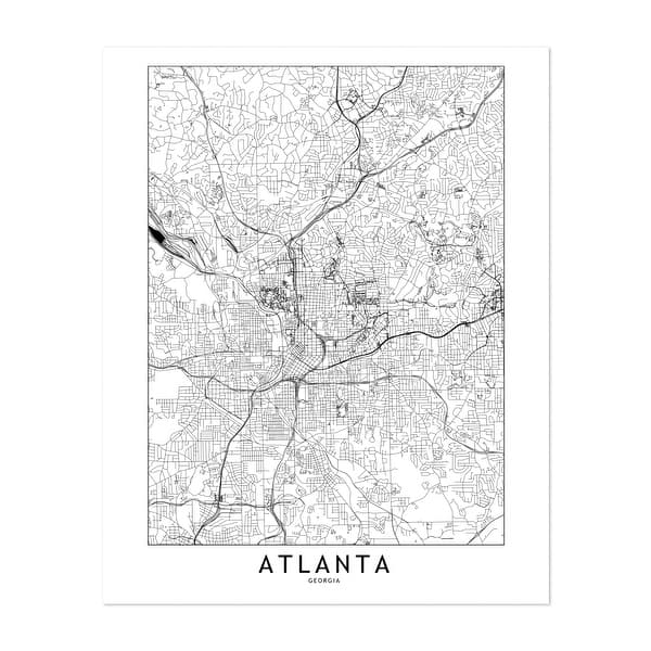 Atlanta Georgia Atlanta White Map Maps Black White Art Print/Poster ...