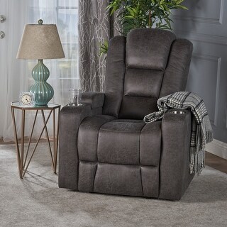 Slate Wide Upholstered Power Recliner with Arm Storage, USB Port, and ...