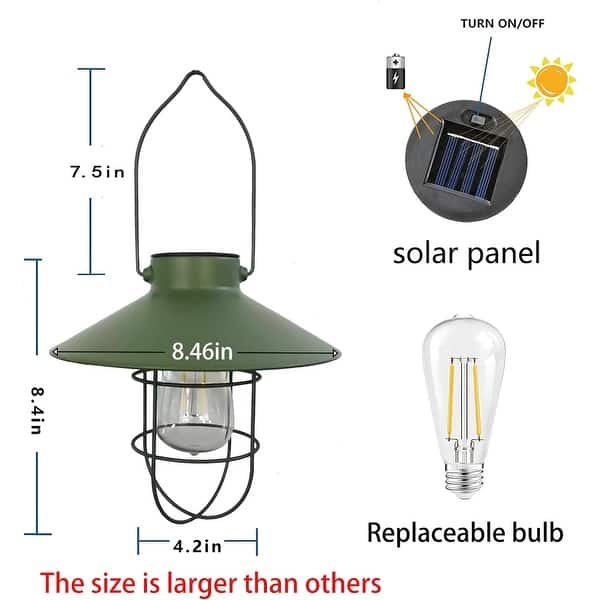 Solar Lantern Outdoor Hanging Light Metal Farmhouse Solar Lamp with ...