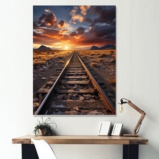 Designart "Railway Track In Sunset Landscape II" Train Wall Art - Bed ...