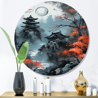 Designart "Moonset And Japonese Maple Tree V" Japon Landscape Metal ...