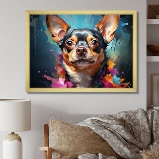 Designart "Chihuahua Chic I" Animals Dog Framed Canvas Prints - Bed ...