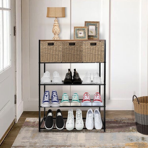 3 Tiers Wood Shoe Storage Leaf Design Shoe Storage - Bed Bath & Beyond ...