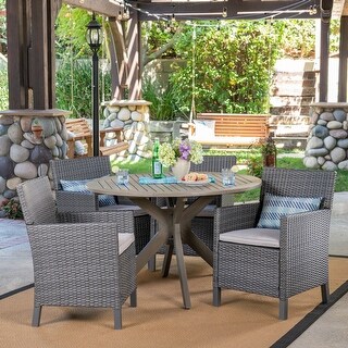 Torrence Outdoor 5 Piece Wood and Wicker Dining Set - On Sale - Bed ...