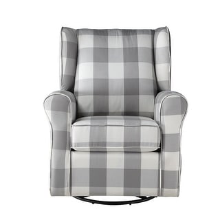 Grey and White Checkerboard Pattern Rolled Arm Swivel Chair with Glider ...