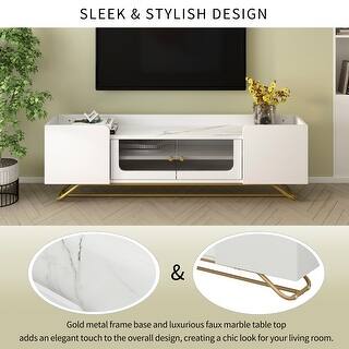 Faux Marble Top TV Console Table with Gold Frame Base TV Stand for TVs ...