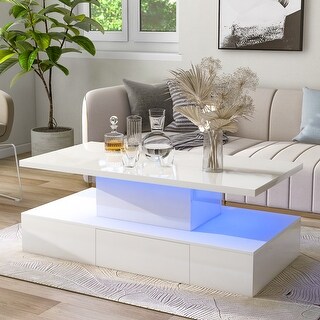 Glossy Coffee Table 2-Tier Rectangle Center Table Cocktail Table for ...