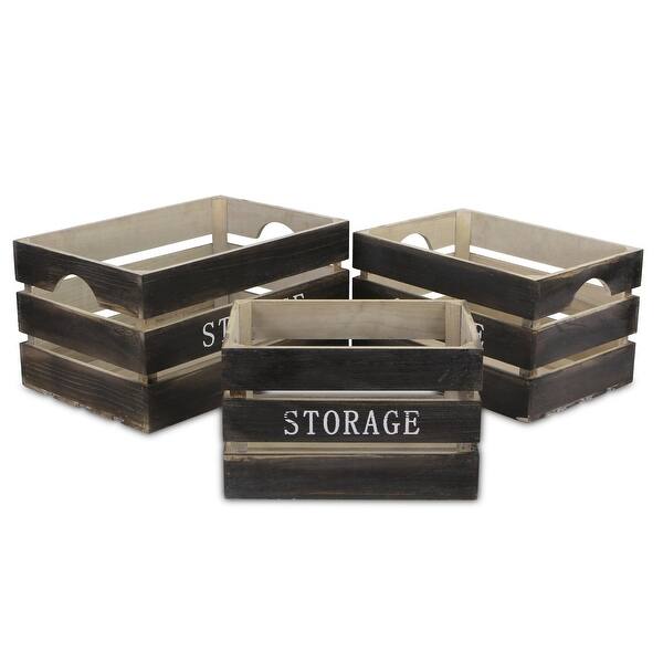Brown Wood Storage Labeled Crates (Set of 3) - Bed Bath & Beyond - 36487147