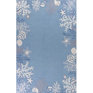 2'x4' Sea Blue Hand Hooked Bordered Coral Reef Indoor Accent Rug - 3'6 ...