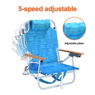 2PCS Folding Backpack Beach Chairs 5 Position Chair with Storage Box ...
