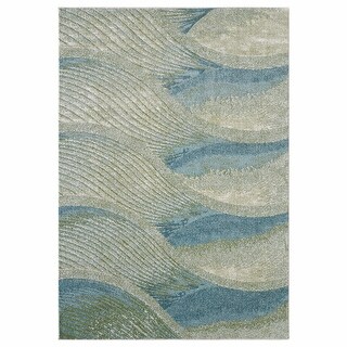 5' x 8' Blue Beige Abstract Waves Modern Area Rug - 3'6" - Bed Bath ...