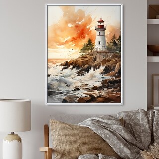 Designart "Lighthouses By The Cliff III" Lighthouses Framed Canvas ...