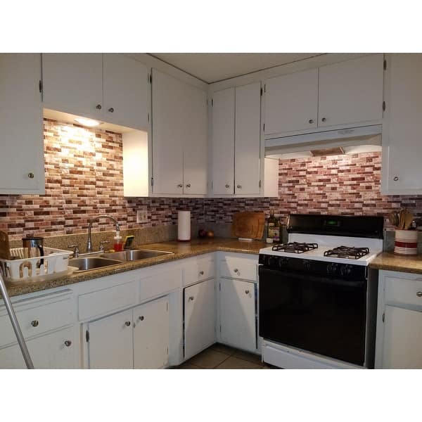 brown marble tile backsplash