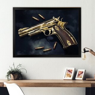 Designart "Golden Gun" Fashion Gun Framed Canvas Print - Bed Bath ...