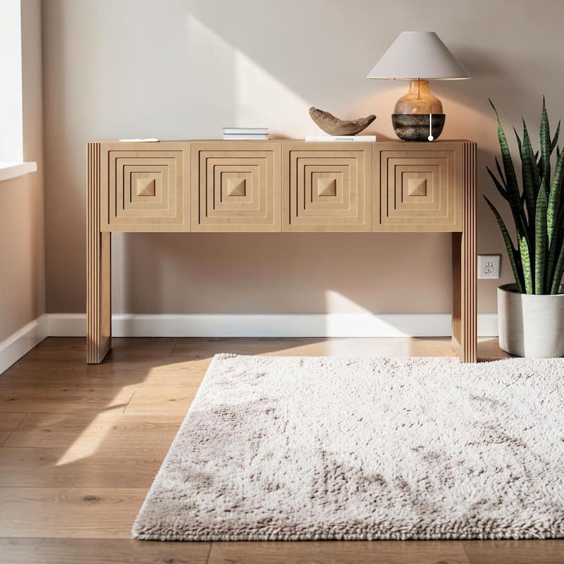 Geometric Carved Console Table with 3 Drawers, Fluted Leg Entryway Sofa ...