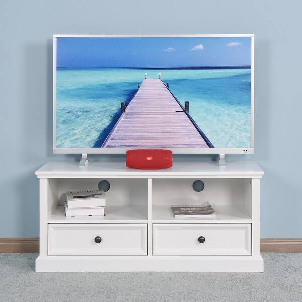 Living Room Wooden White TV Cabinet with 2 Drawers - Bed Bath & Beyond ...
