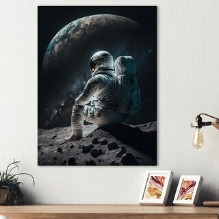 Designart 'Spaceman On The Moon II' Outer Space Canvas Wall Art - Bed ...