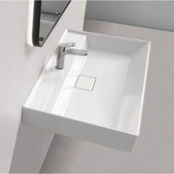 Nameeks Sharp Rectangular White Ceramic Wall Mounted or Drop In Sink ...