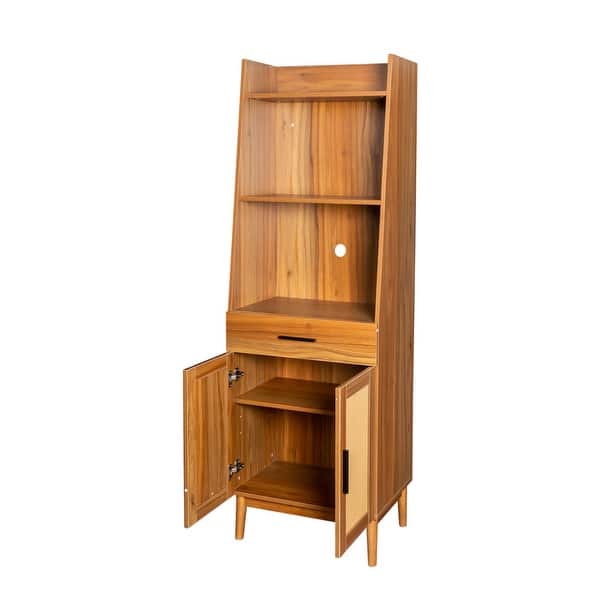Narrow Bookcase Display Case Bookshelf with Drawer and Rattan Door ...