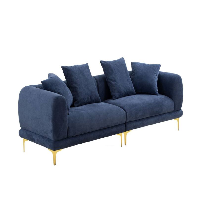 108.3in Upholstered Blue White 4-Seater Modern Fabric Sofa Couch ...