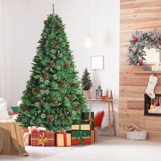 8ft Unlit Hinged PVC Artificial Christmas Pine Tree with Red Berries ...
