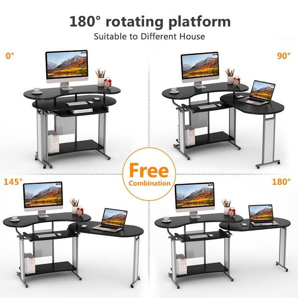 Black Modern Rotating L-Shaped Computer Desk, White Contemporary Corner ...