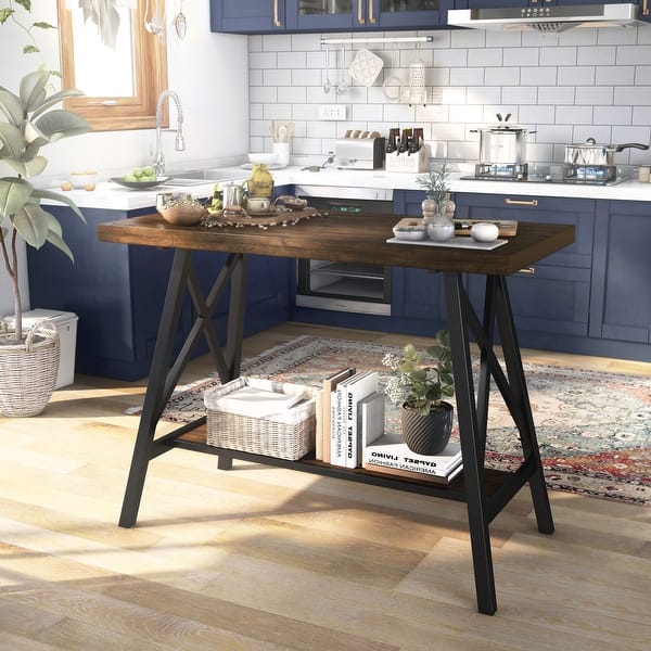 Industrial Weathered Oak 47-inch Wide Wood Top Counter Height Table by ...