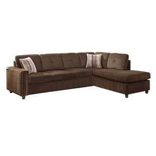 HomeRoots Chocolate Velvet L Shaped Two Piece Sofa and Chaise Sectional ...
